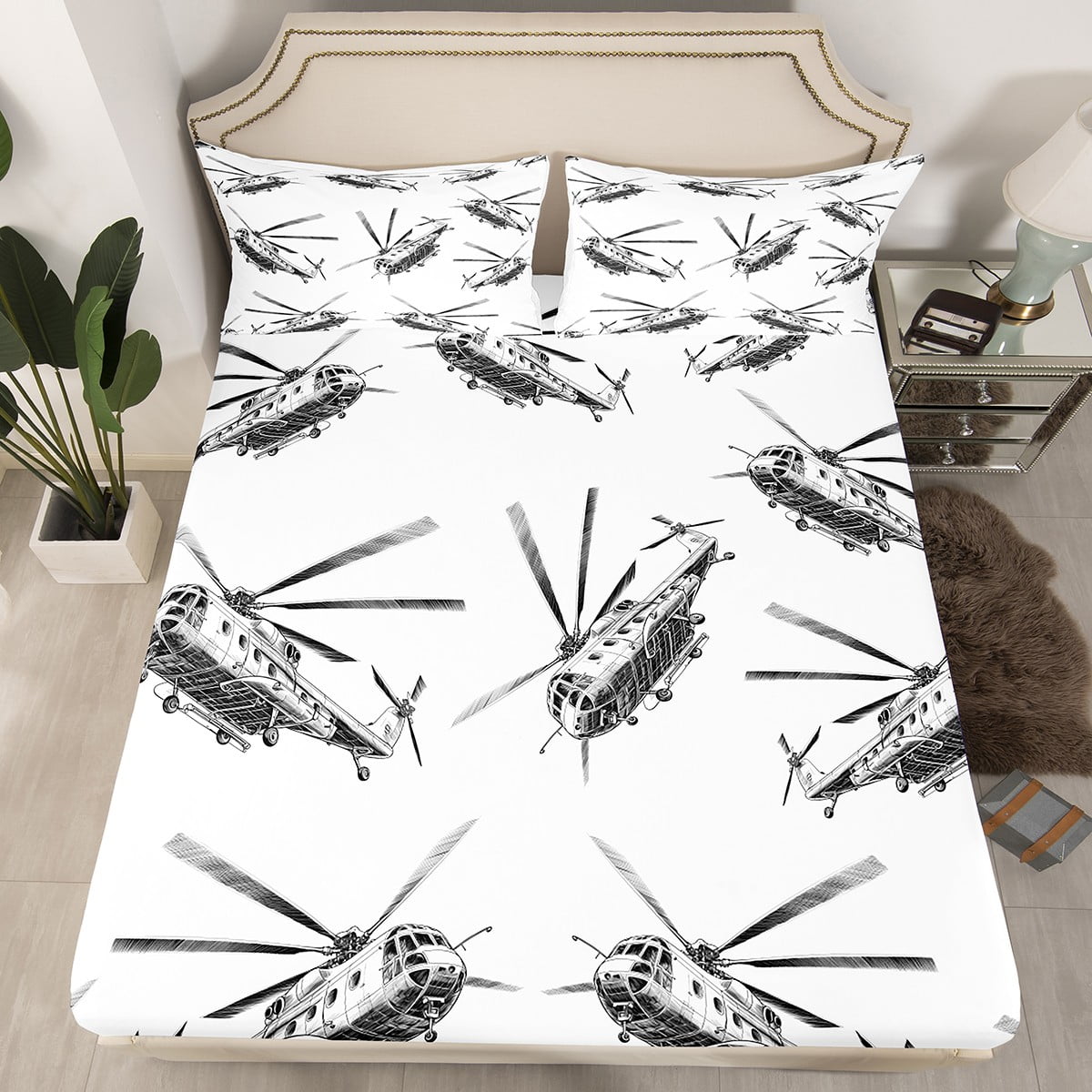 Airplane Fitted Sheet Queen,Teens Aircraft Bed Sheets,Hand Drawn Style ...