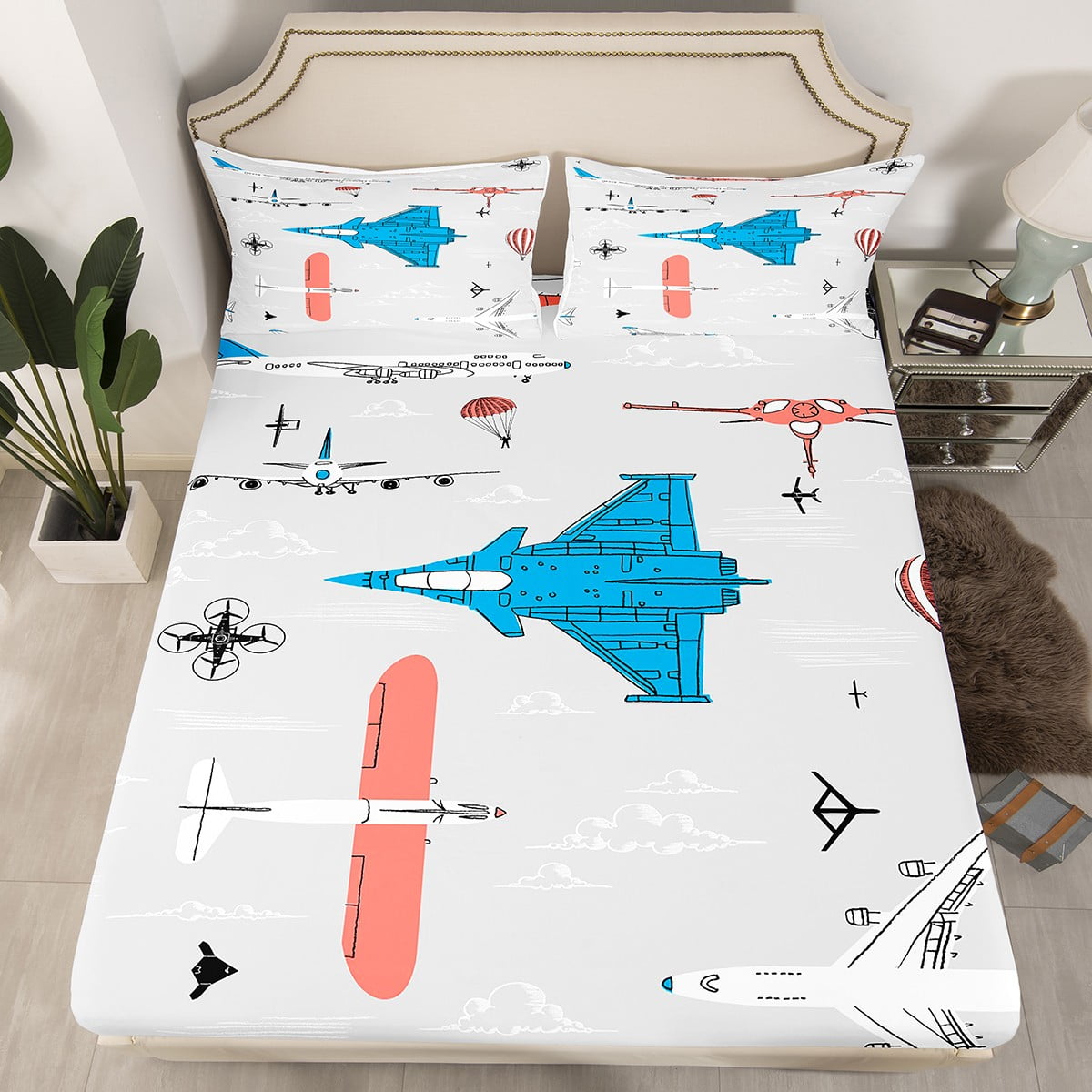 YST Airplane Fitted Sheet Twin Size,Toddler Aircraft Sheets Cartoon ...