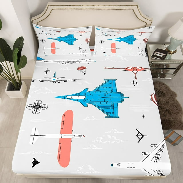 YST Airplane Fitted Sheet Twin Size,Toddler Aircraft Sheets Cartoon ...