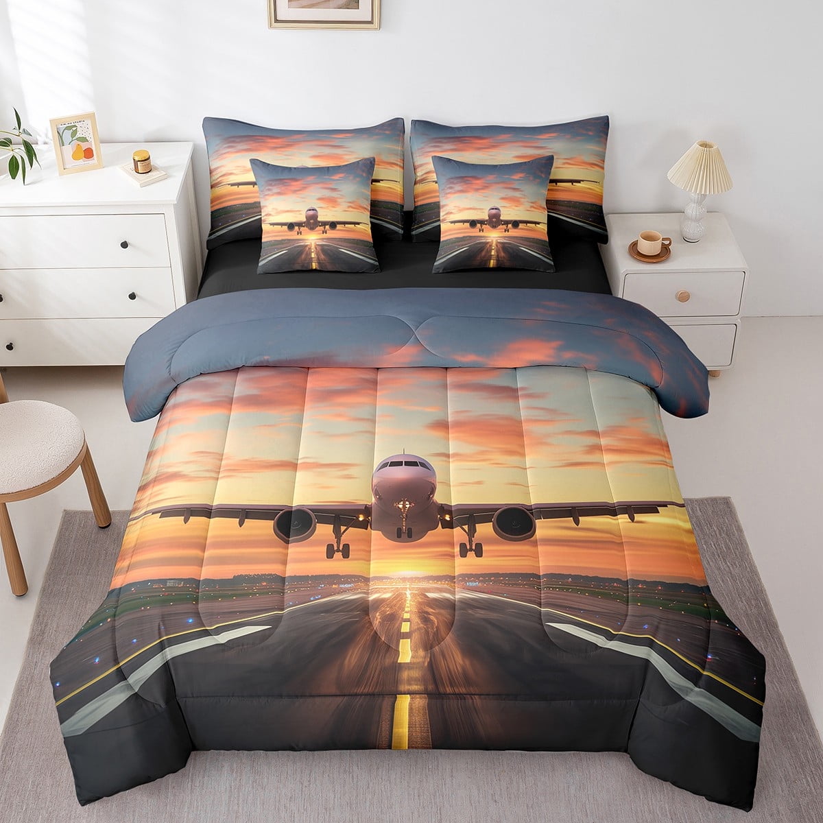 Airplane Full Bedding Set 7 Piece Aircraft Bed In A Bag Airport Runway ...