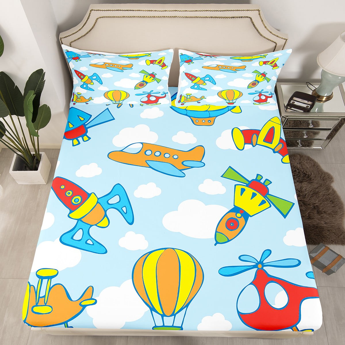 YST Airplane Full Size Fitted Sheet for Boys,Kids Aircraft Bedding ...