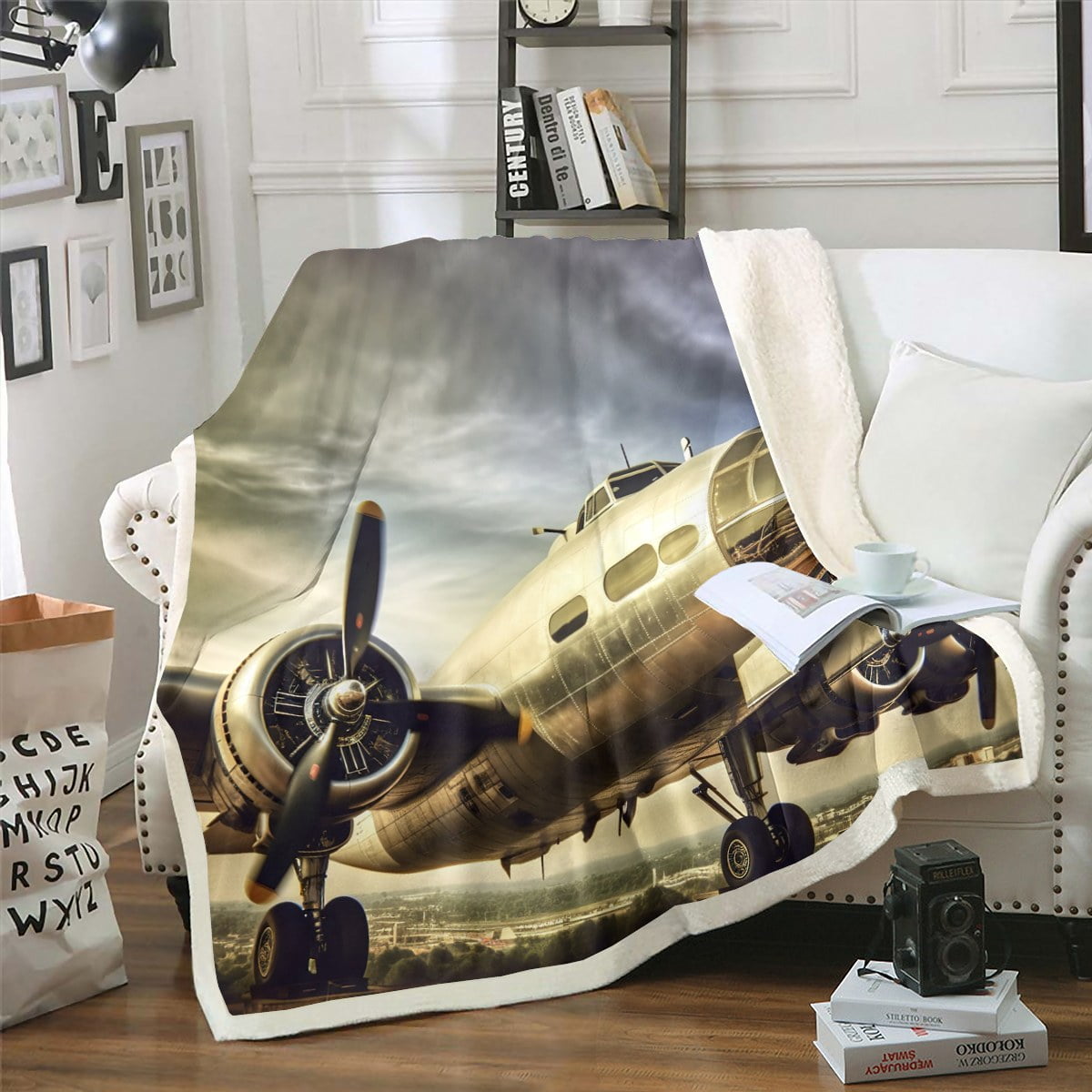 Airplane Fuzzy Blanket Military Aircraft Twin Fleece Blanket Bedroom ...