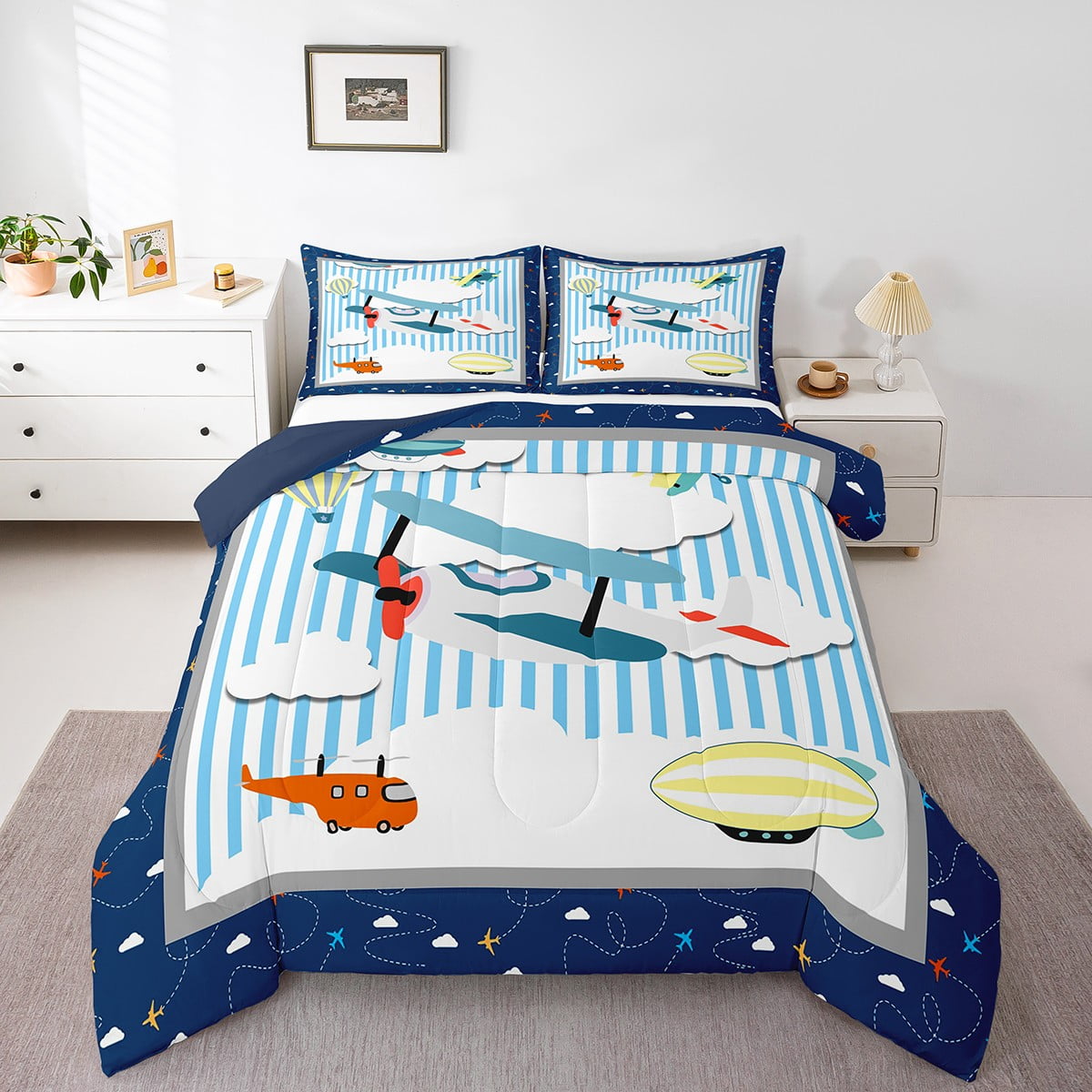 Airplane Bedding Cartoon Aircraft Design Comforter Set Colorful Planes ...