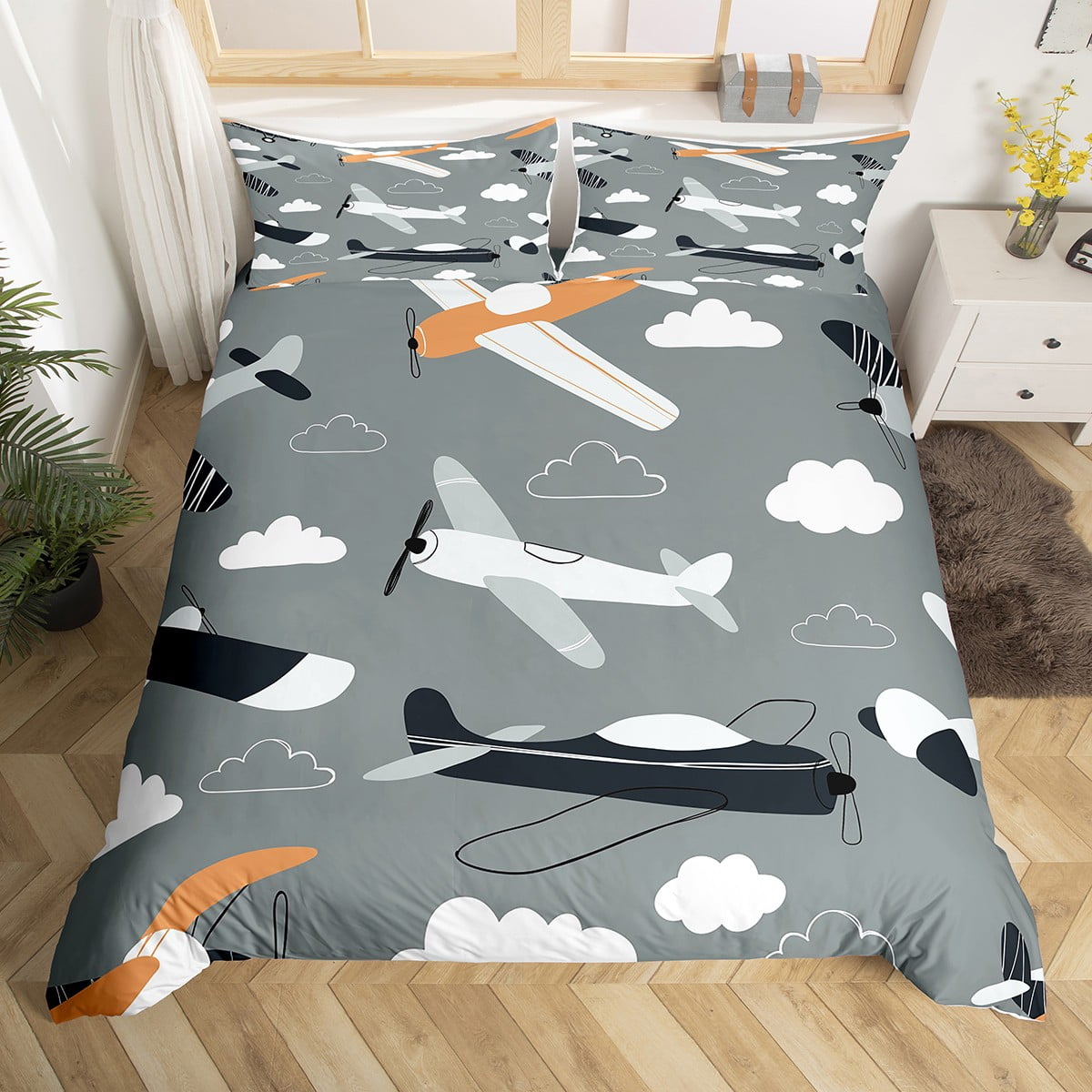 Erosebridal Airplane King Duvet Cover,Aircraft Comforter Cover,Cartoon ...