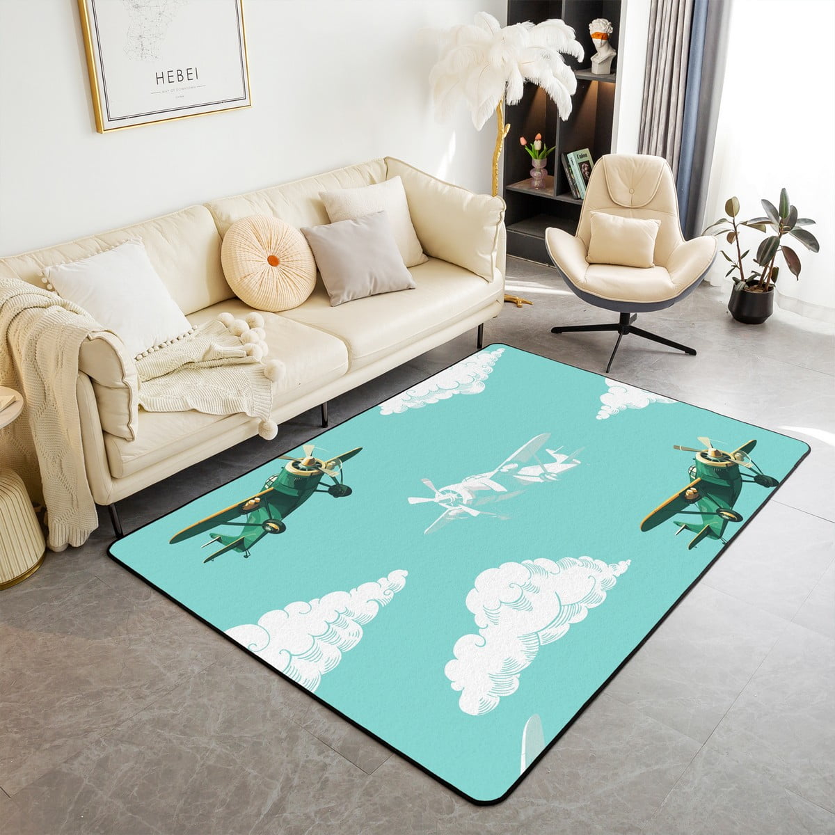 YST Airplane Non Slip Rug 5x7 for Boys Girls Kids,3D Aircraft Area Rug ...