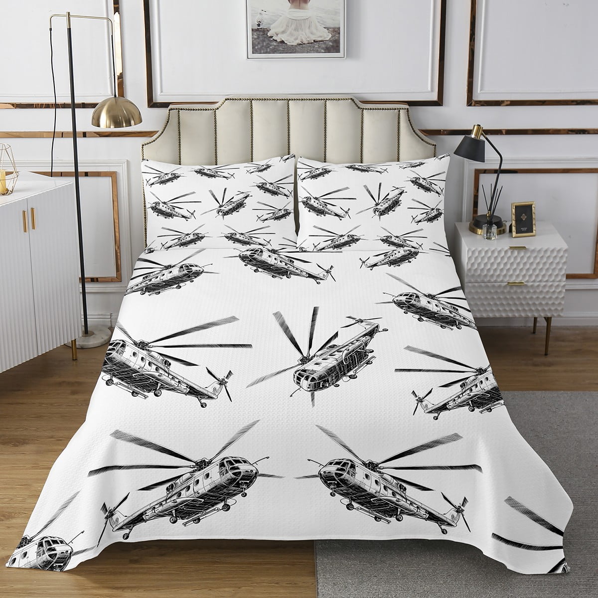 YST Airplane Quilt Set Queen,Teens Boys Aircraft Bedspread Set,Hand ...