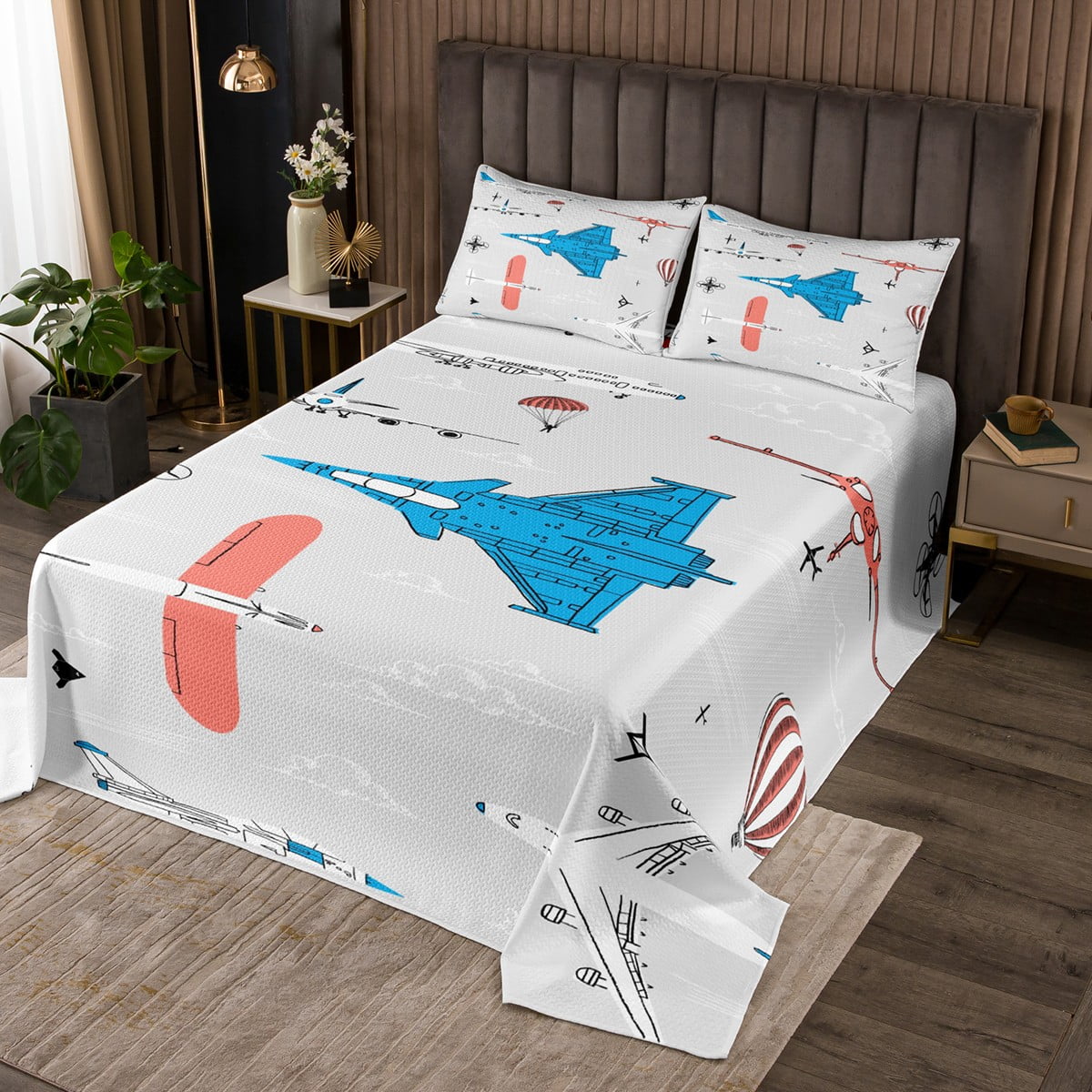 YST Airplane Quilt Set Queen,Toddler Aircraft Bed Set Cartoon Fighter ...