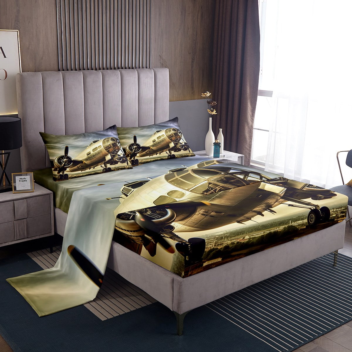Airplane Sheets Military Aircraft Full Bed Sheets Set Bedroom Decor ...