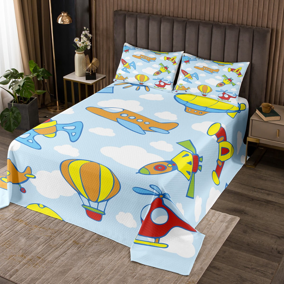 YST Airplane Twin Size Quilt Set for Boys,Kids Aircraft Bedding,Flying ...