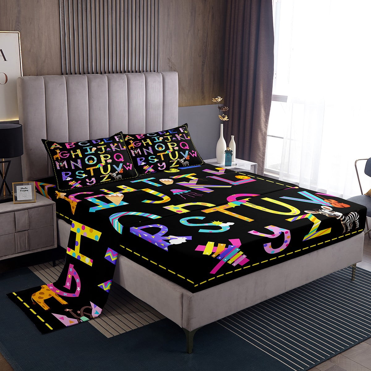 Erosebridal Alphabet King Bed Sheets Set,Cartoon English Alphabet ...