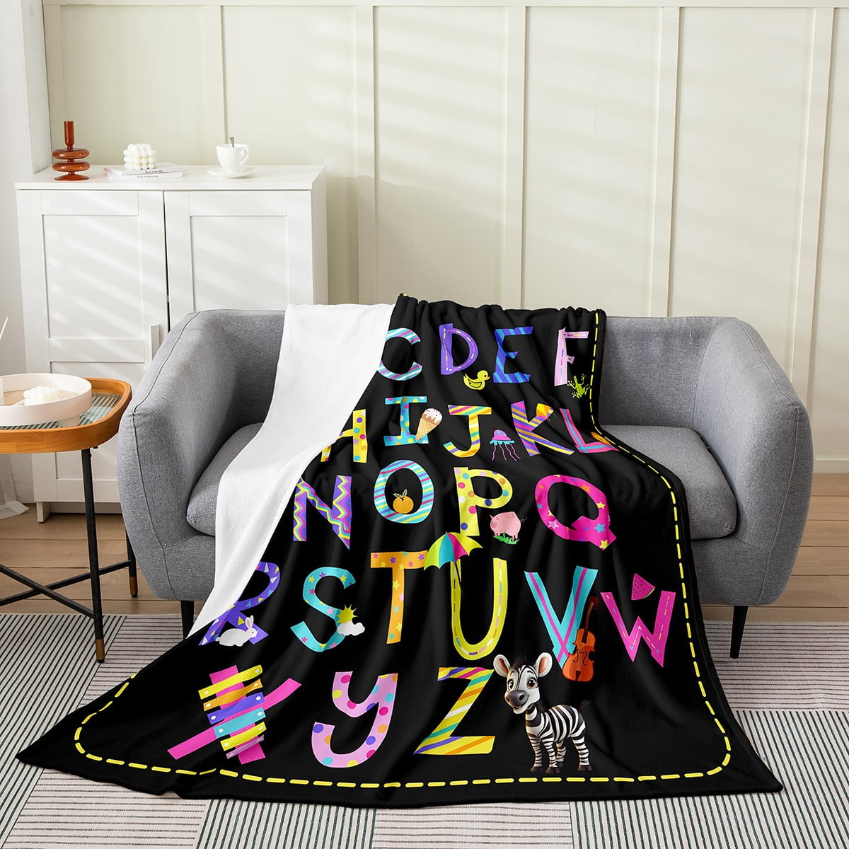 Alphabet Throw Blanket Throw 50x60,Cartoon English Alphabet Fuzzy ...