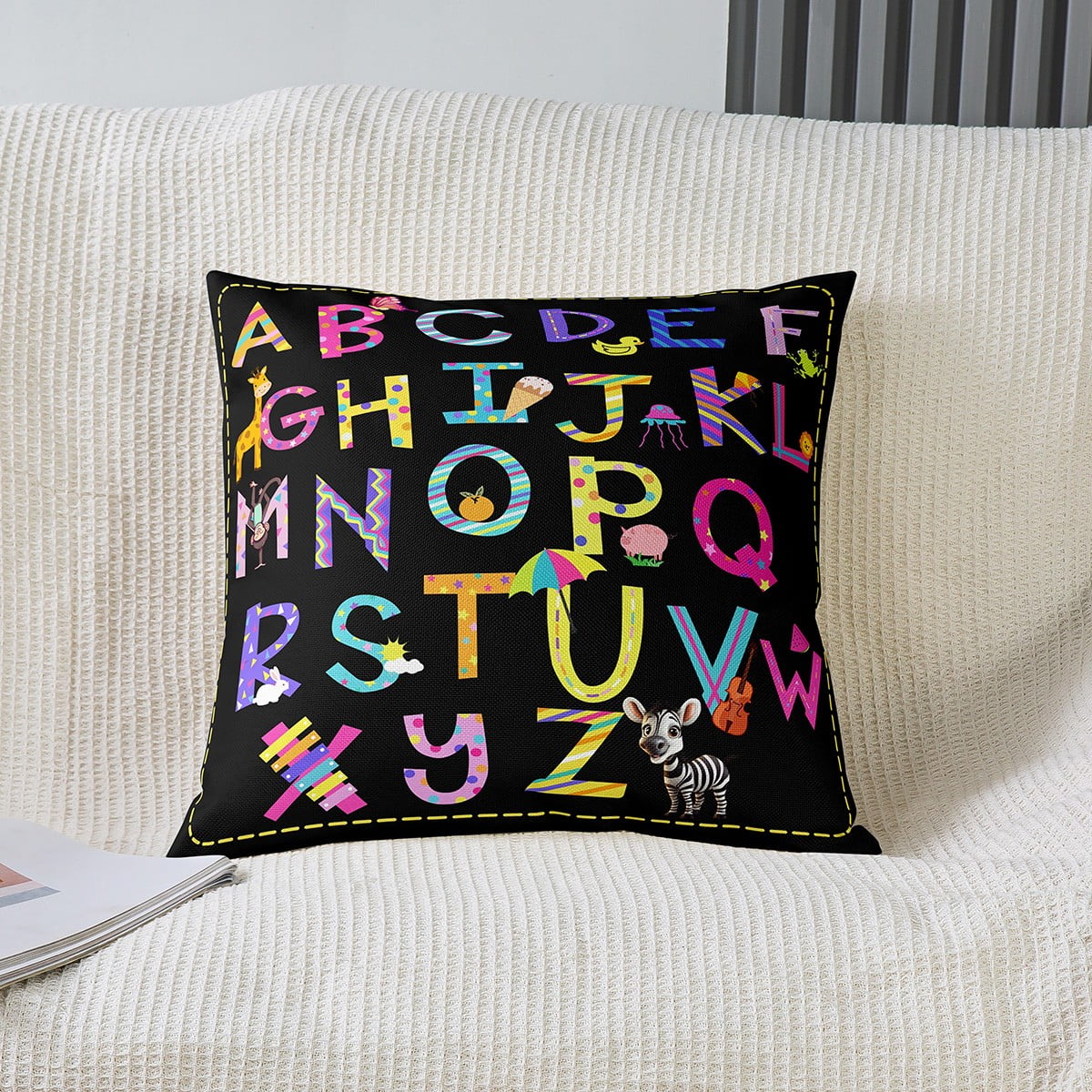 Alphabet Throw Pillow Covers 24x24 Inch Set of 2,Cartoon English ...