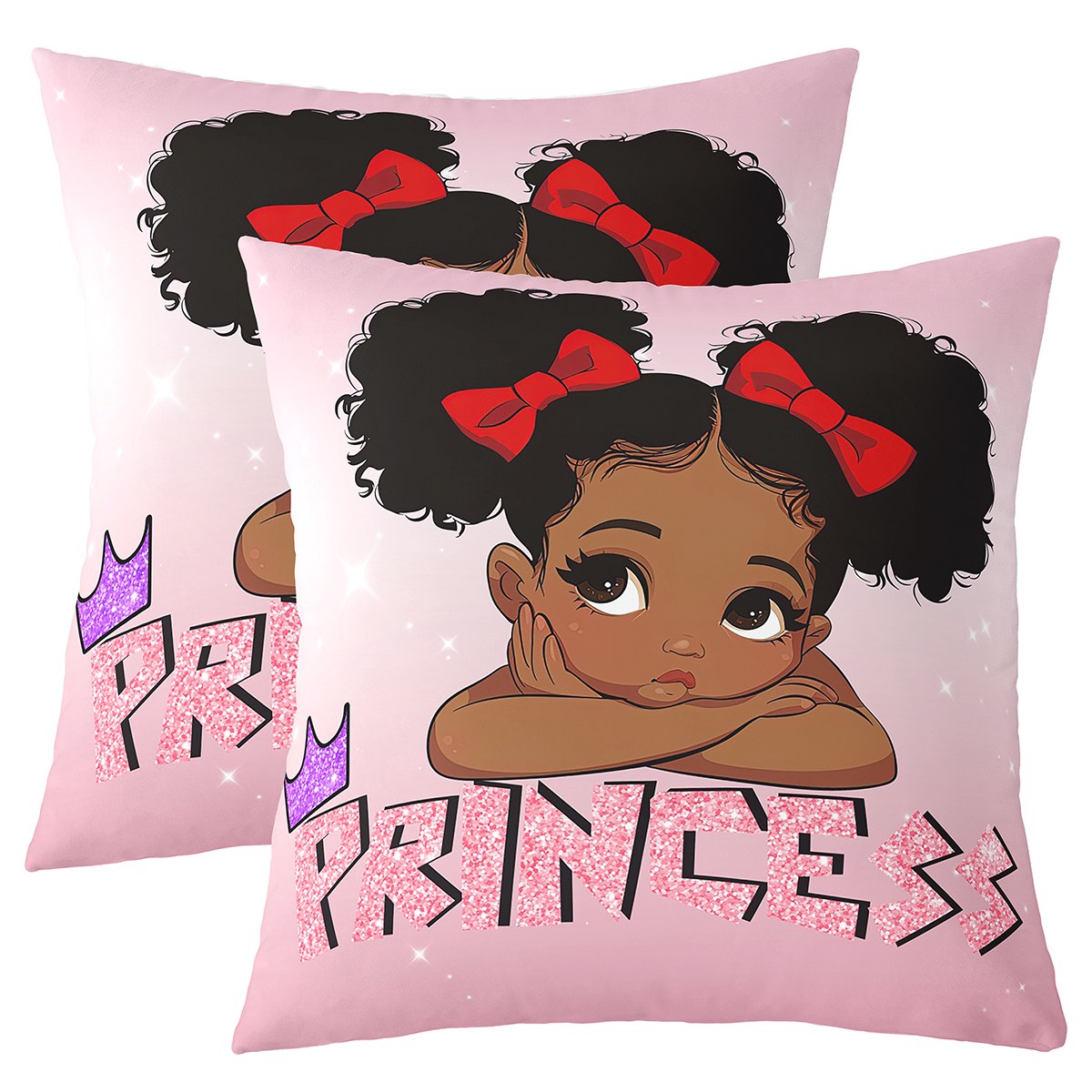 American African 22x22 inch set of 2 Throw Pillow Covers Cute Princess ...