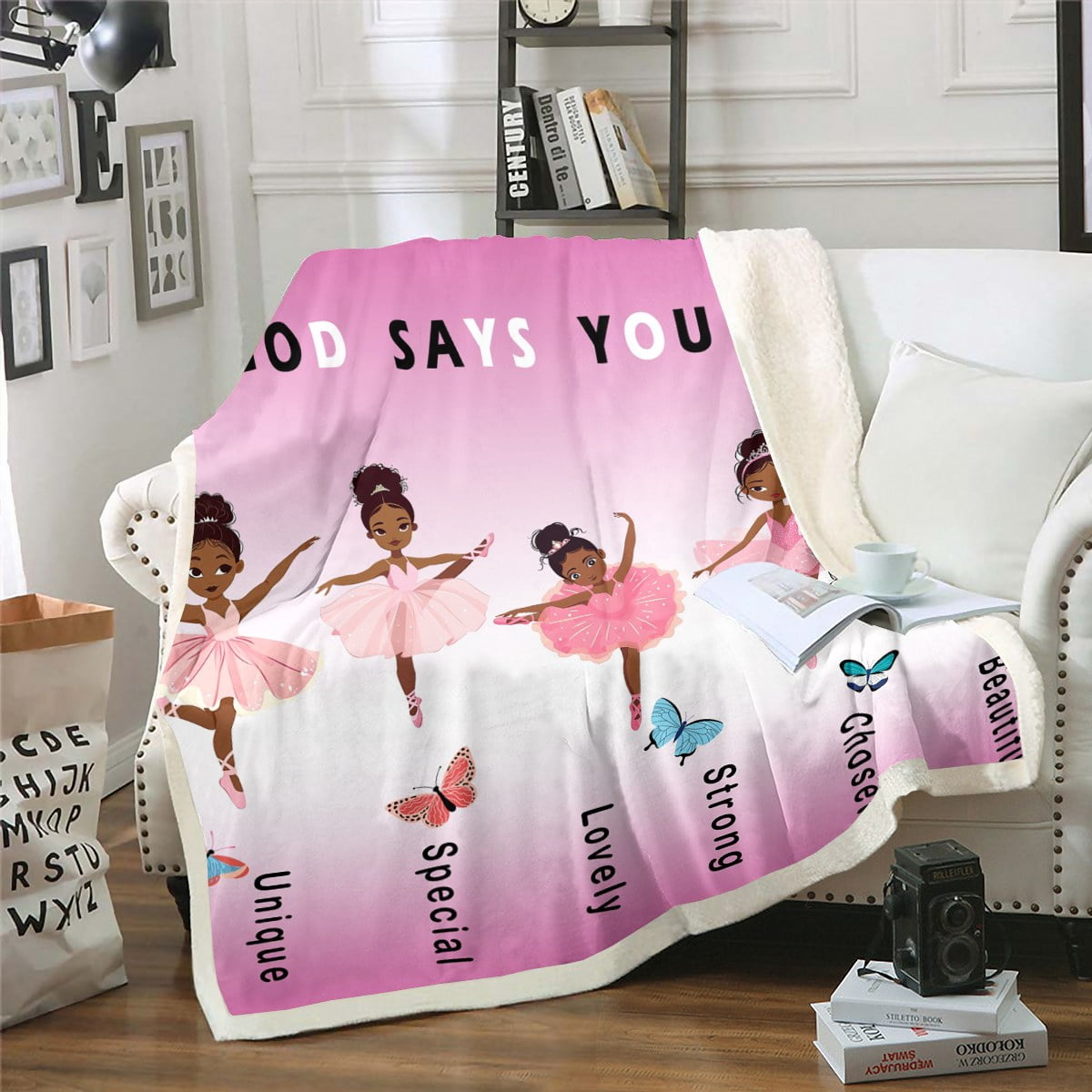 YST American African Ballerinan Sherpa Blanket Black Girls Fleece ...