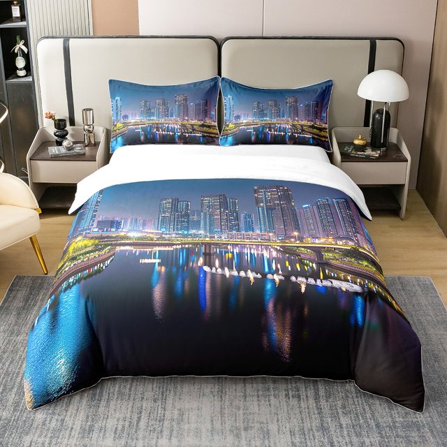 YST American Cityscape 100% Organic Cotton Duvet Cover Queen,Modern ...