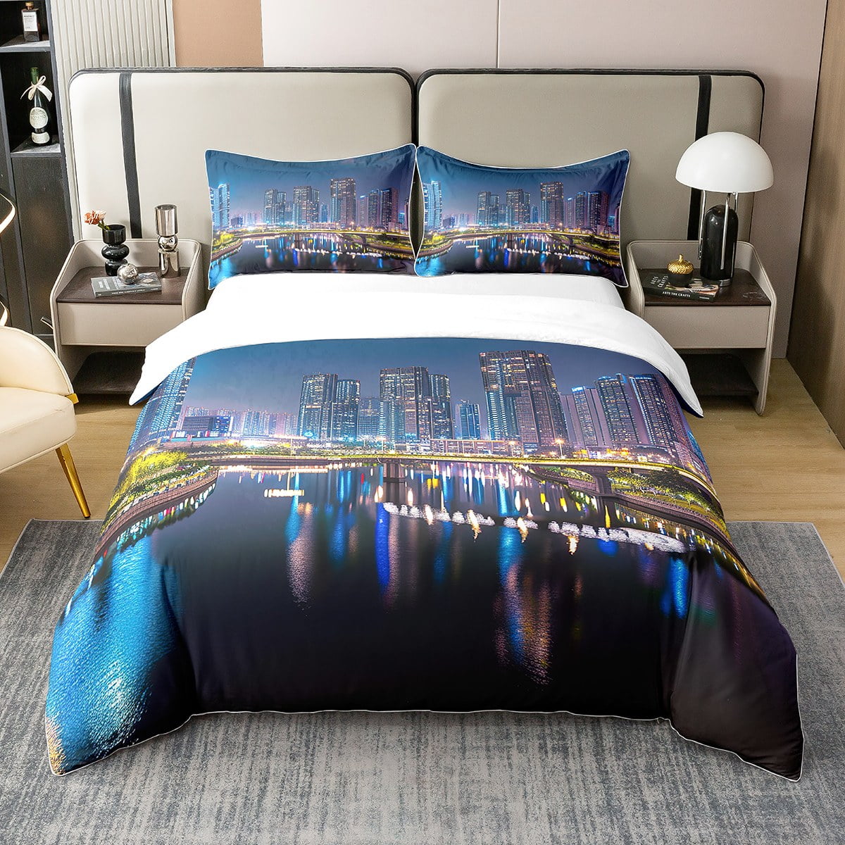 YST American Cityscape 100% Organic Cotton Duvet Cover Twin,Modern City ...