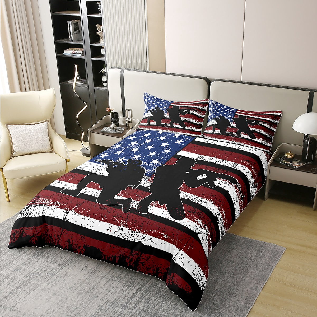 American Flag 100% Natural Cotton Bedding Set Twin Vintage Army Soldier ...