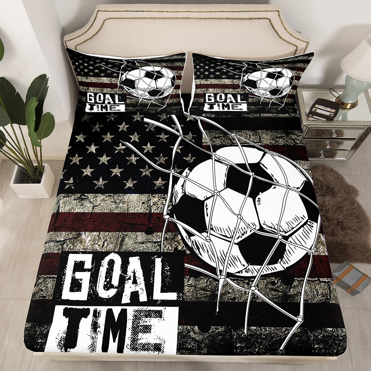 Erosebridal American Flag Bed Sheets Queen, Football Fitted Sheet ...