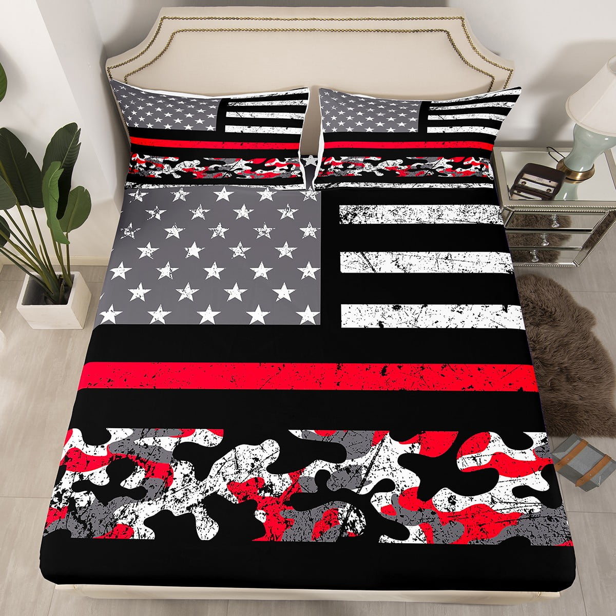 YST American Flag Bed Sheets Queen for Teen Boy Military Camo Bedding ...