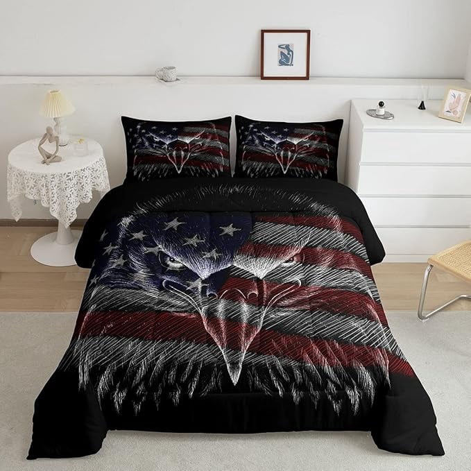 YST American Flag Bedding Comforters Queen Size, Eagle Bird Animal ...