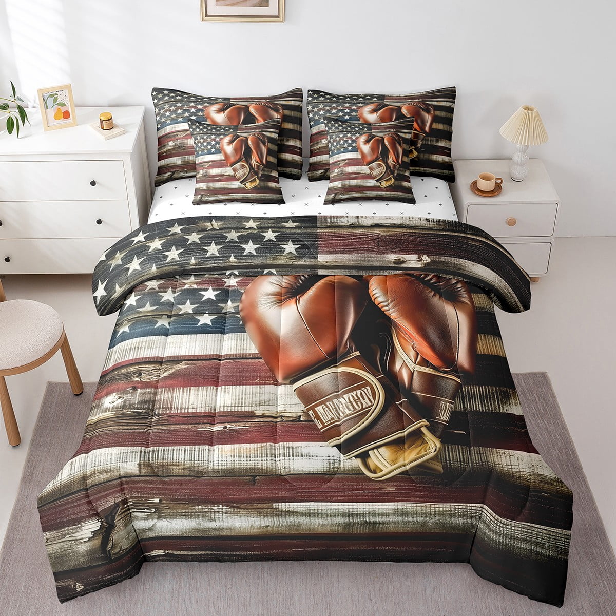 American Flag Bedding Full Size 7pcs Boxing Gloves Comforter Set,Red ...