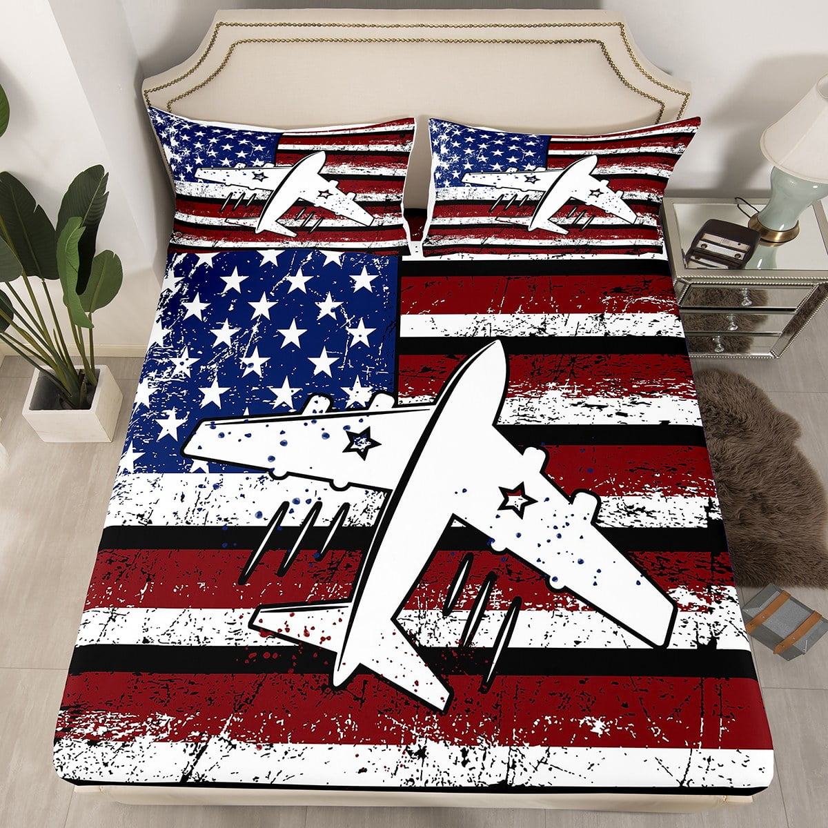 American Flag Bedding Set Military Airplane Full Bed Sheets Young Man ...