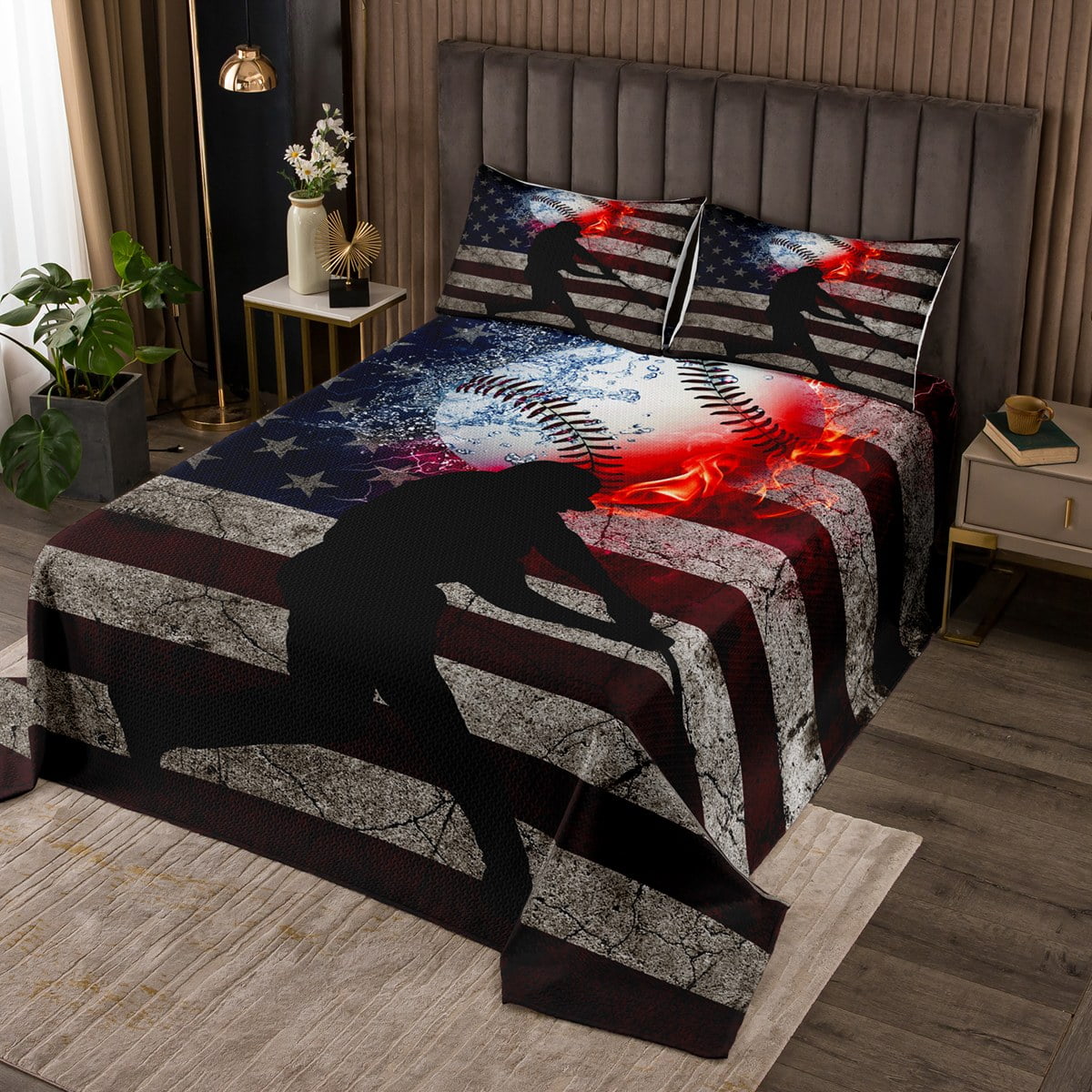 American Flag Bedspread King Size Teen Baseball Quilt Set, Ice and Fire ...
