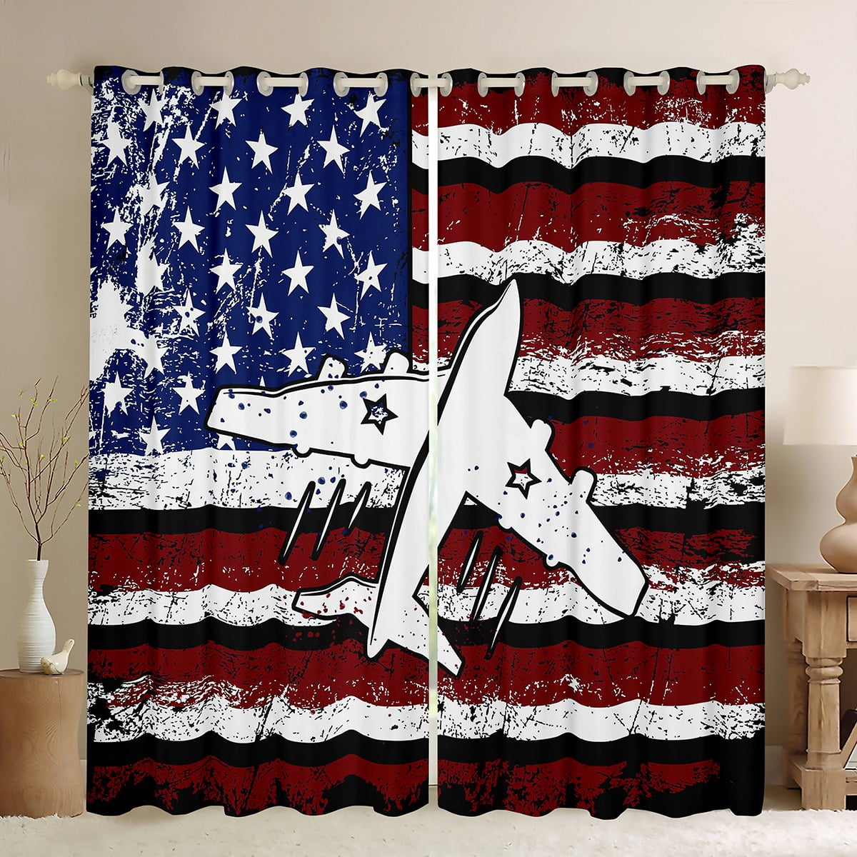 American Flag 30%-50% Blackout Curtains Military Airplane Curtains ...