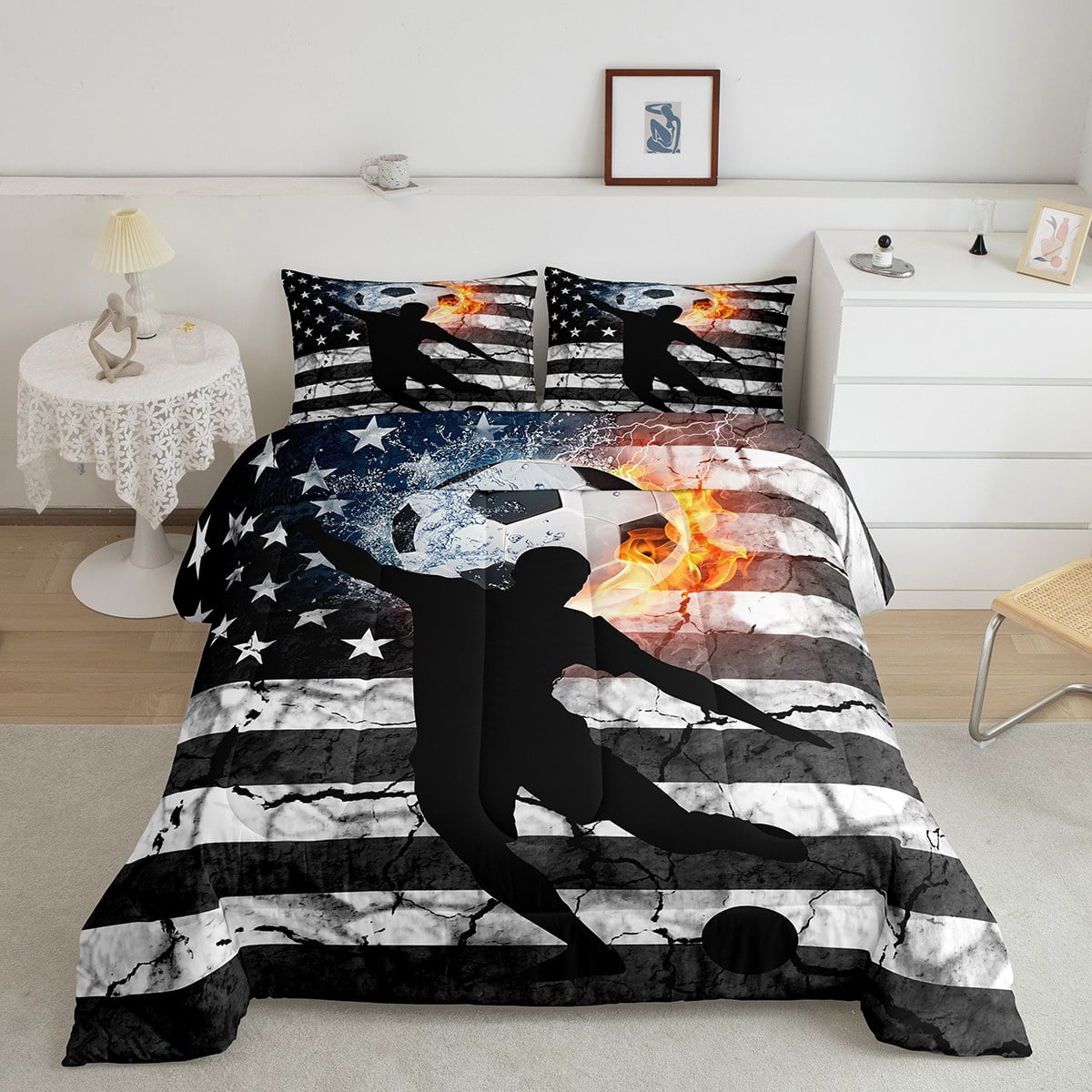 Erosebridal American Flag Comforter Set Queen Teen Football Bedding Set ...