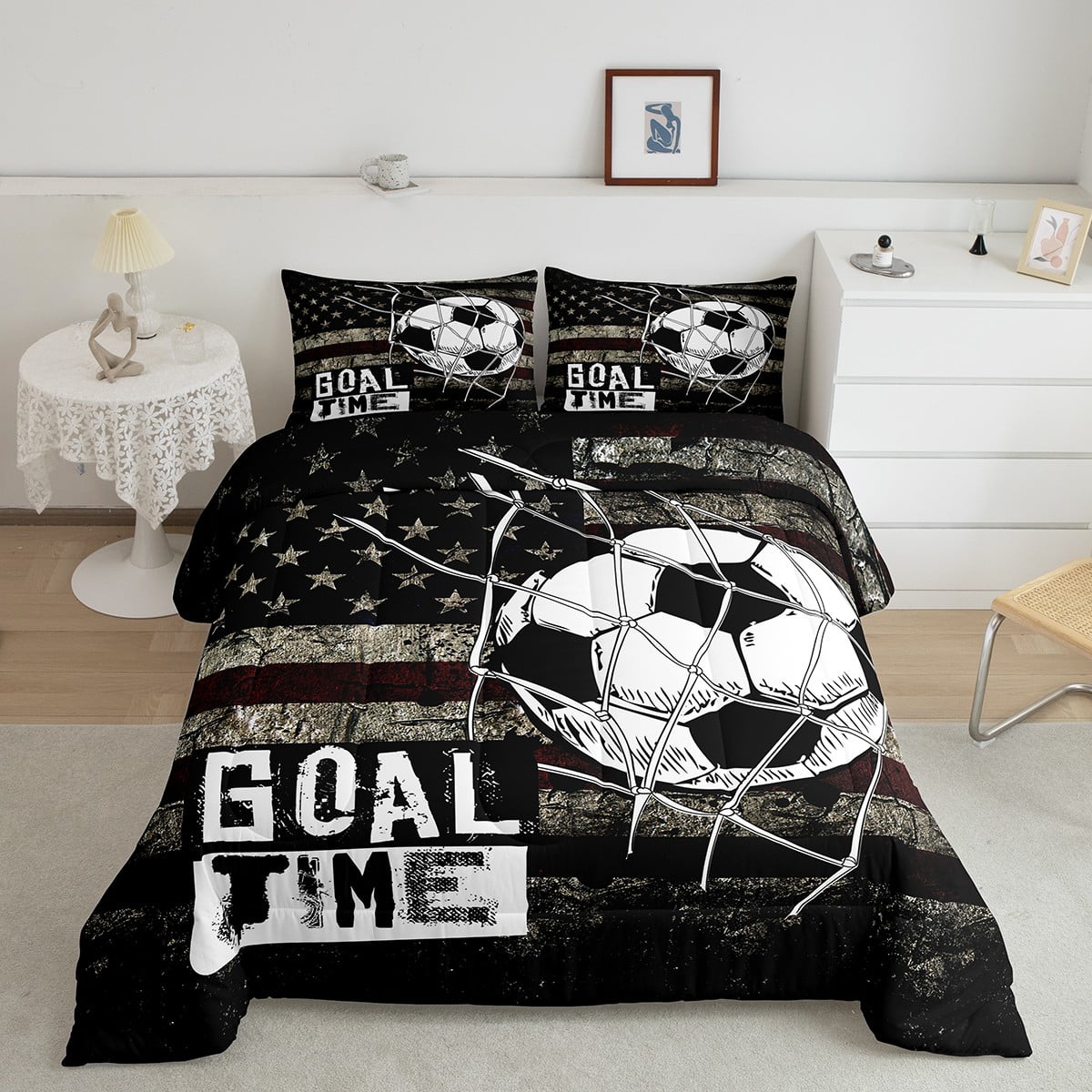 YST American Flag Comforter Set Twin, Boys Football Bedding Set Soccer ...