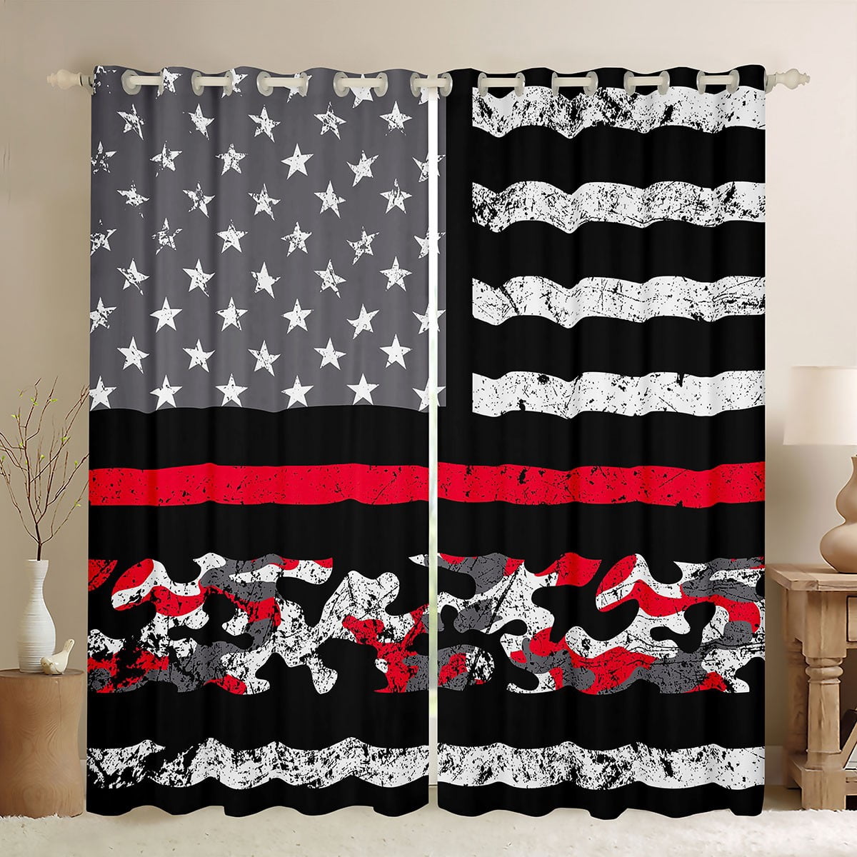 American Flag Curtains 42Wx63L Teen Military Camo 30%-50% Blackout ...