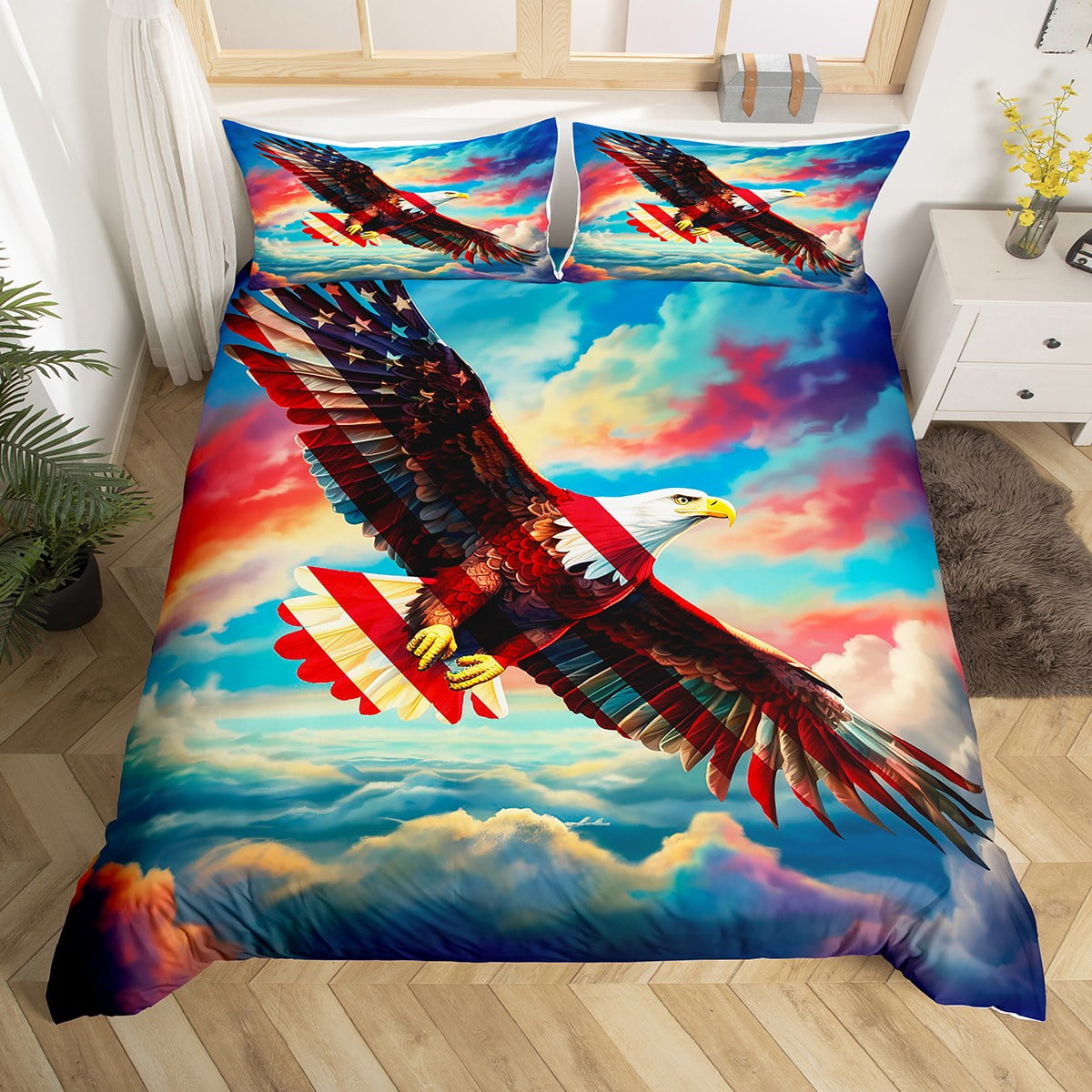 YST American Flag Eagle Queen Duvet Cover,3D Eagle Bedding Set for Boys ...