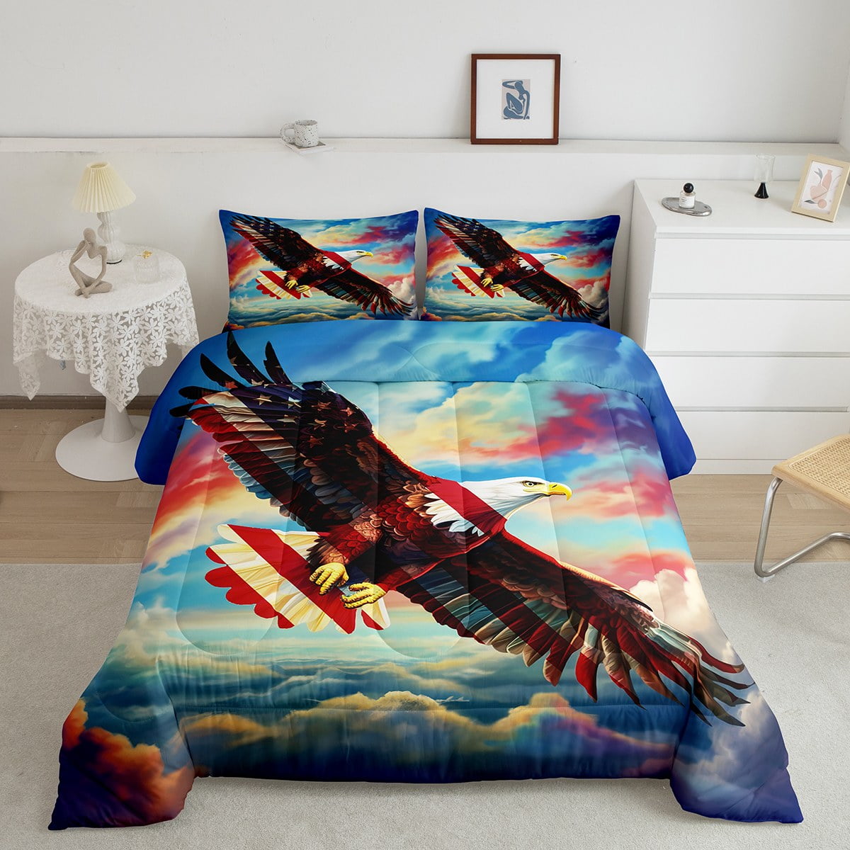Erosebridal American Flag Eagle Twin Comforter Set,3D Eagle Bedding Set ...