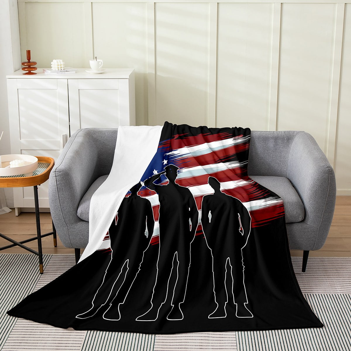 American Flag Fleece Blanket Throw 50x60 inch Military Officer Throw ...