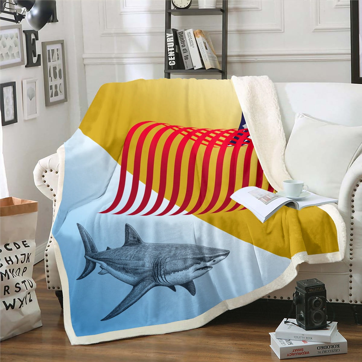American Flag Fuzzy Blanket Shark Fish Throw Blanket Teens United ...