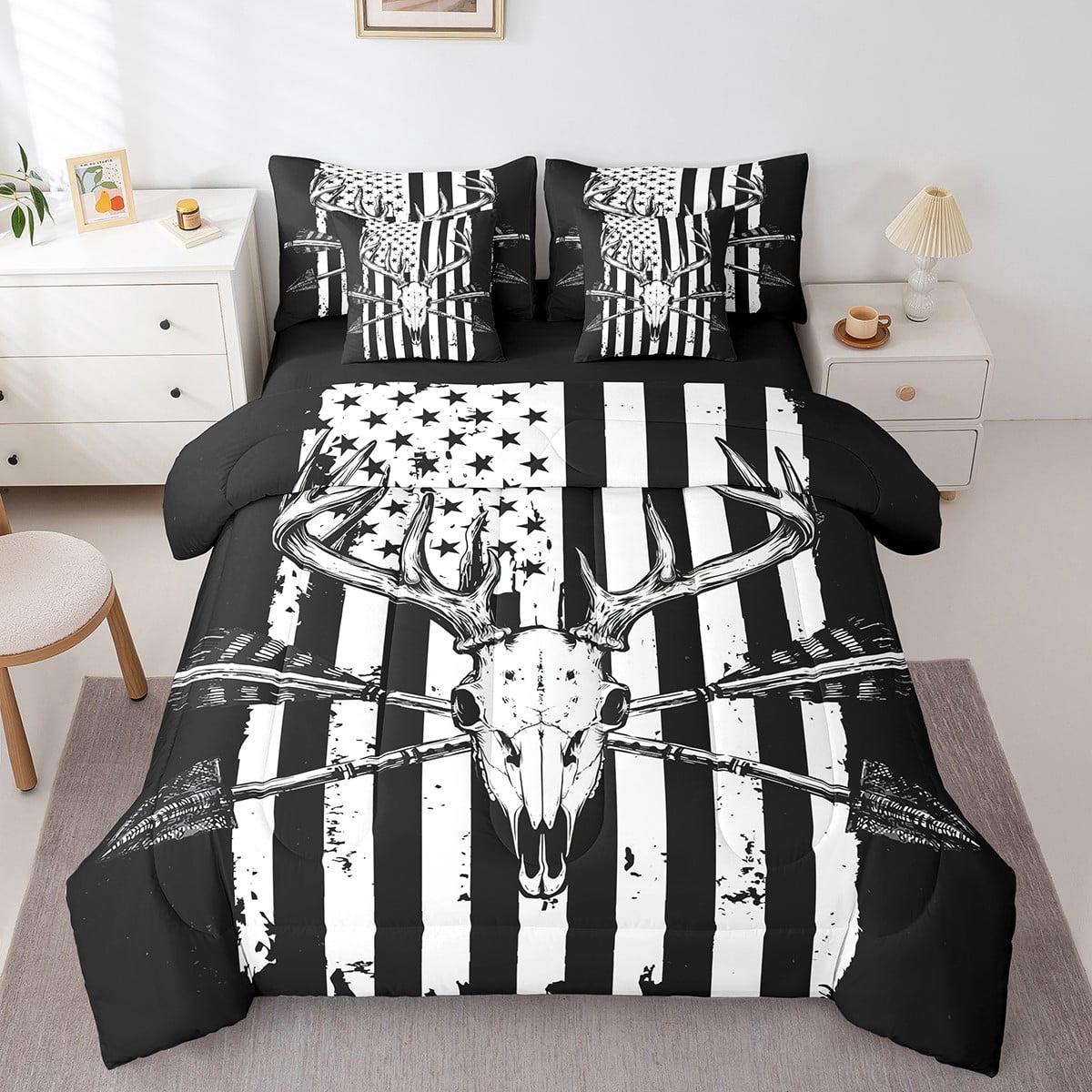 American Flag Queen Comforter Set 7 Piece,Deer Hunting Bed in A Bag ...
