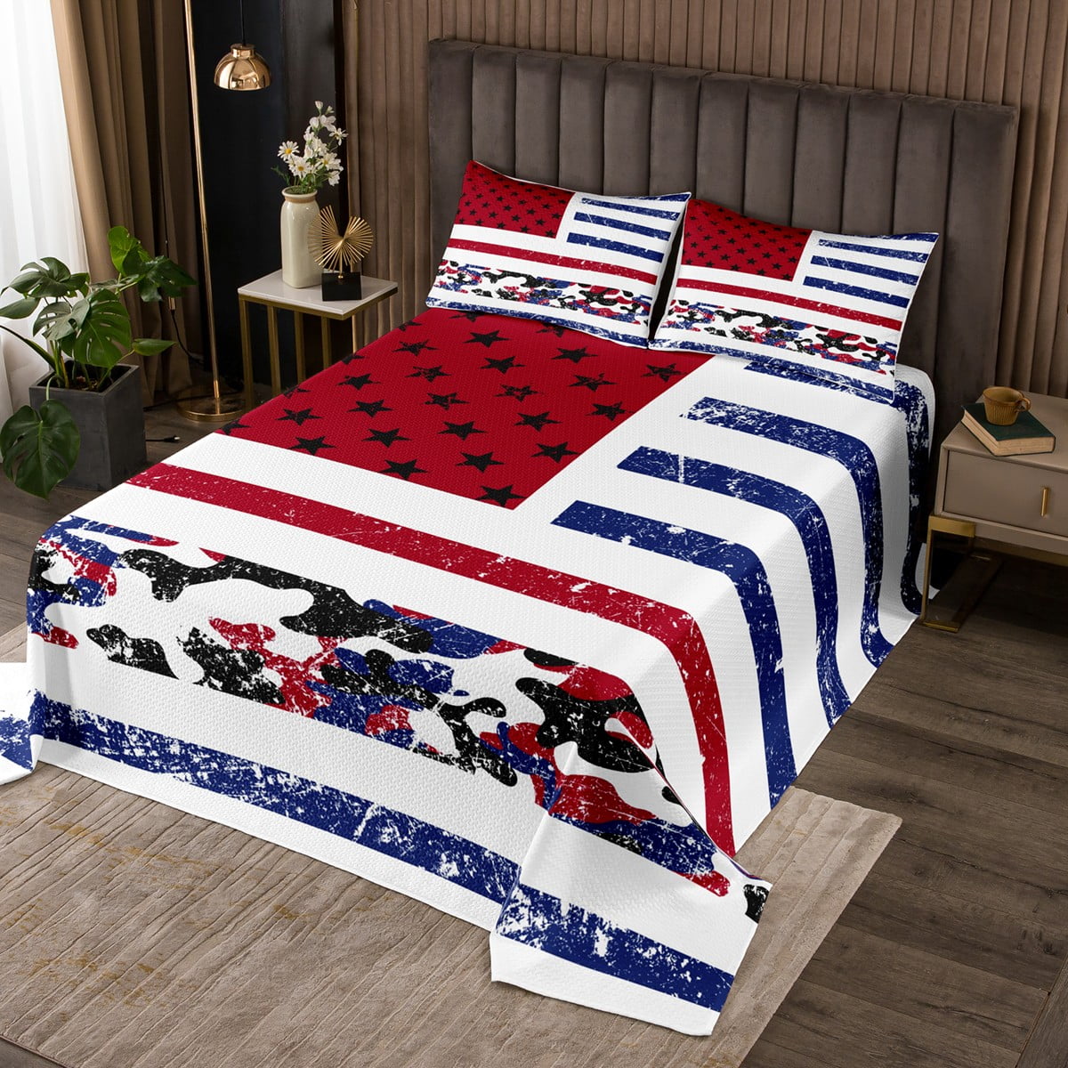 American Flag Quilt Set Stars and Stripes Coverlet Set, Military ...