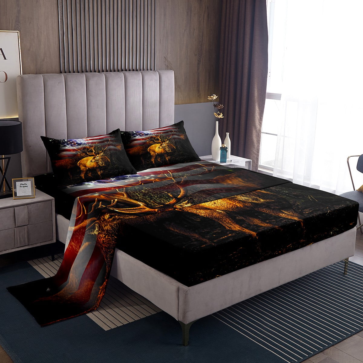 Erosebridal American Flag Sheets Hunting Deer Theme Sheet Set Youth ...