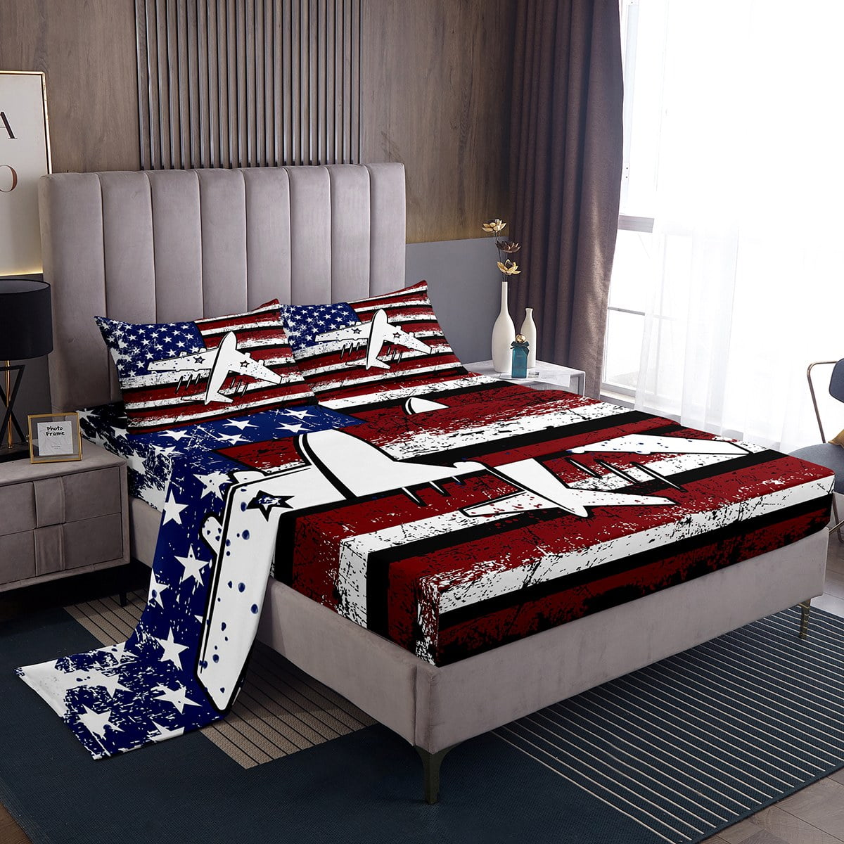 American Flag Sheets Military Airplane Twin Sheet Set Young Man Vintage ...