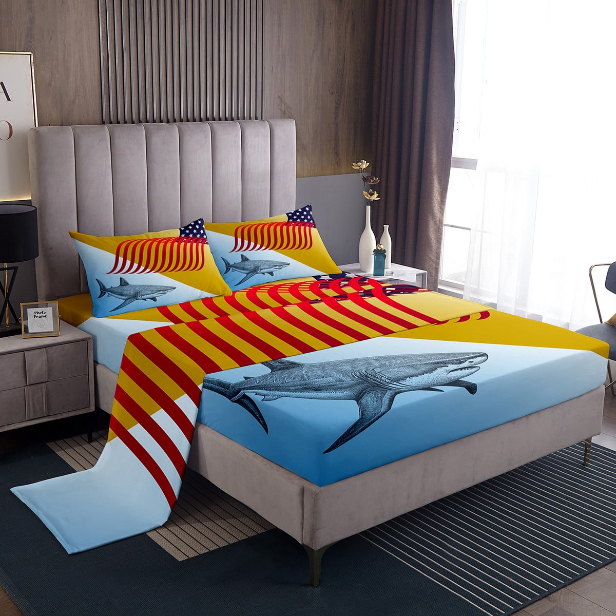 American Flag Sheets Shark Fish Sheet Set King Teens United States ...