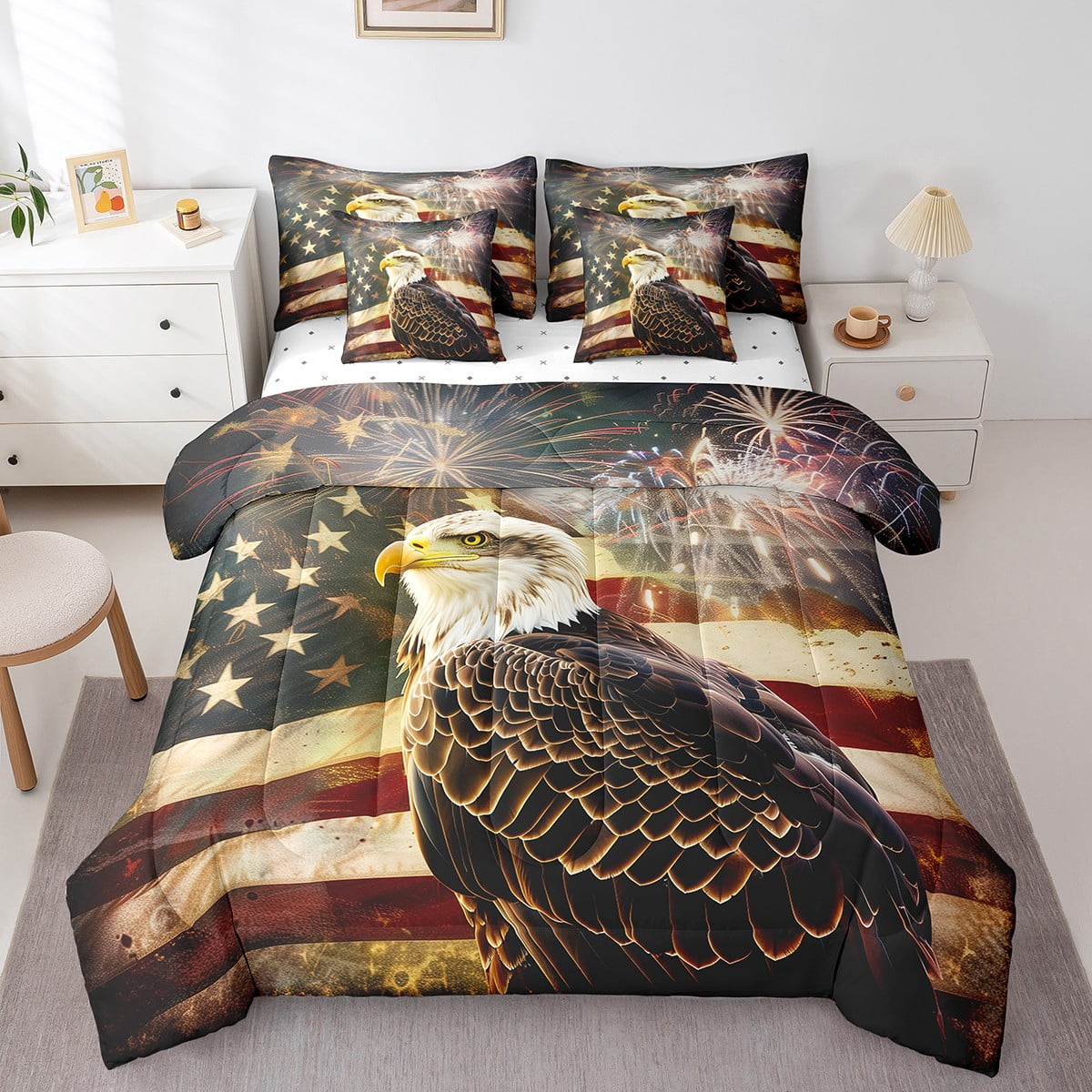 YST American Flag Twin Size 7 Piece Comforter Set,Eagle Bird Bed in a ...