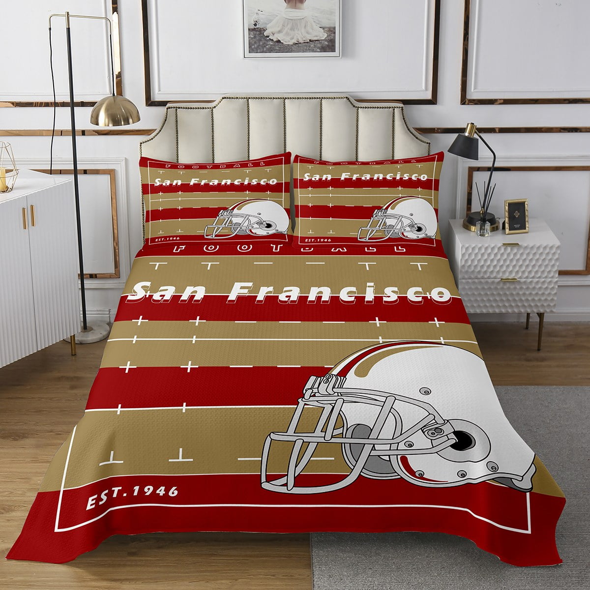 YST American Football Bedspread Set Rugby Decor Sports Game Quilt Set ...