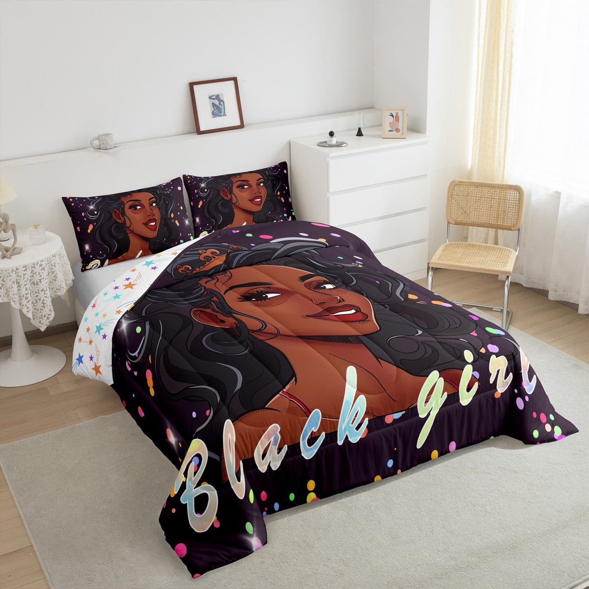 YST American Women Comforter Set, Black Girls Bedding Set Full Size ...
