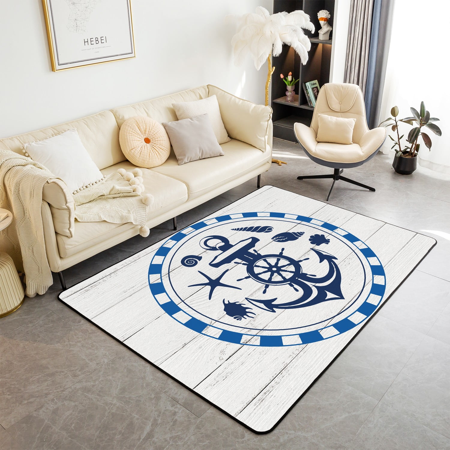 YST Anchor Area Rug for Teens Youth Adult,Blue Ocean Sea Shell Starfish ...