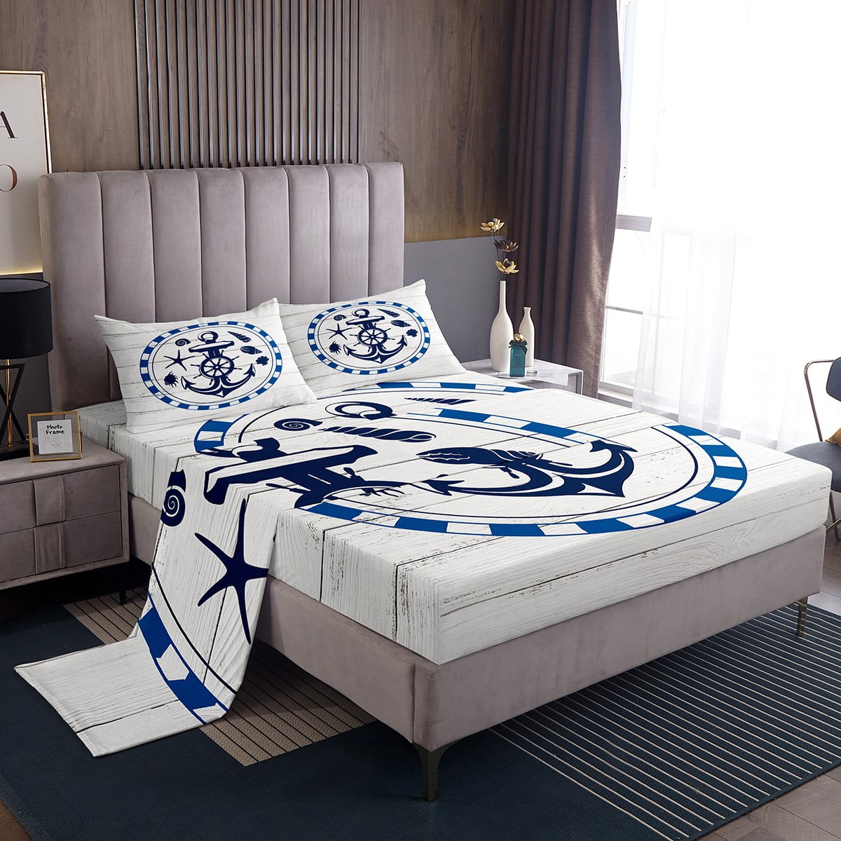 Erosebridal Anchor Bed Sheets Set for Teens Youth Adult,Blue Ocean Sea Shell Starfish Sheet Set ...