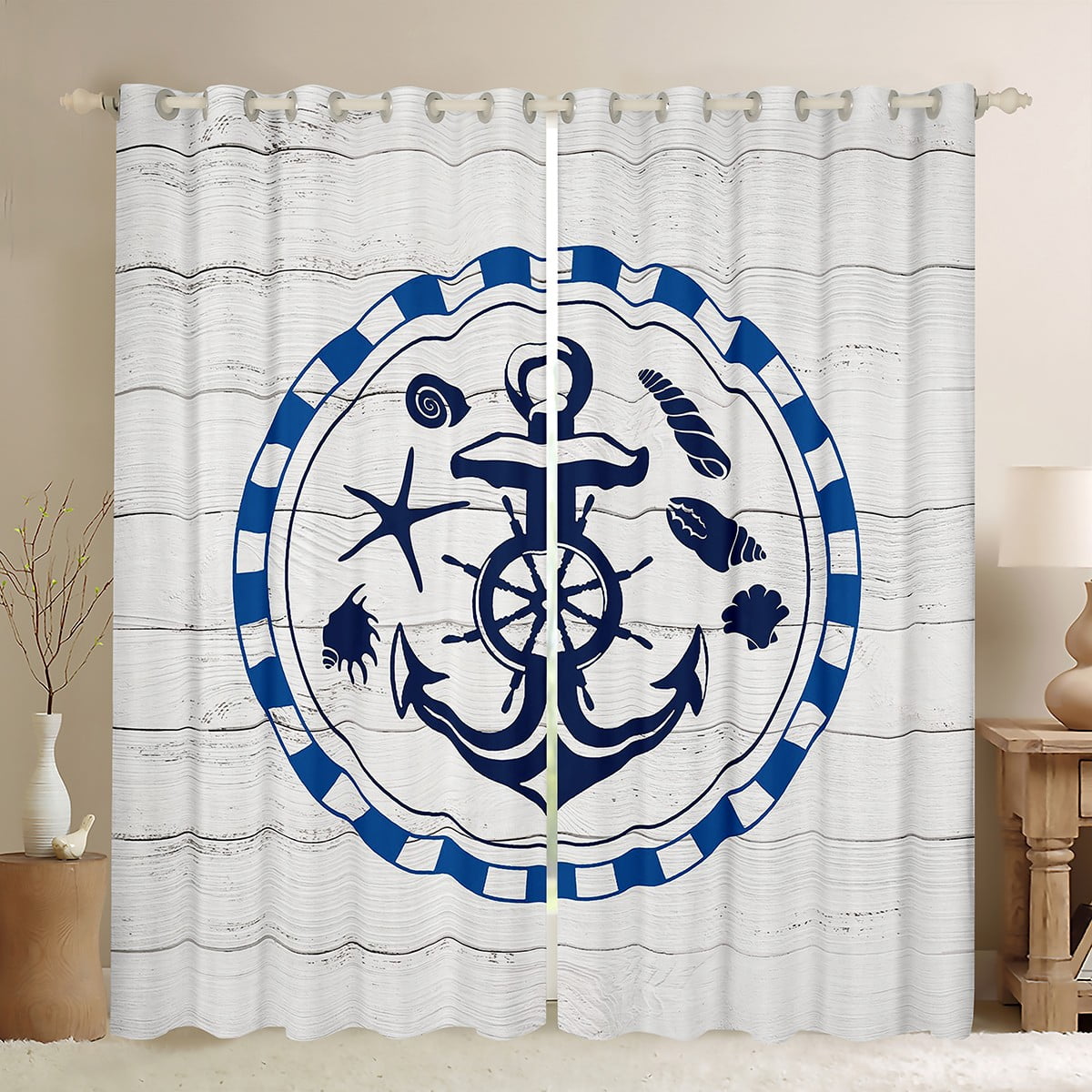 YST Anchor Curtains for Teens Youth Adult,Blue Ocean Sea Shell Starfish ...
