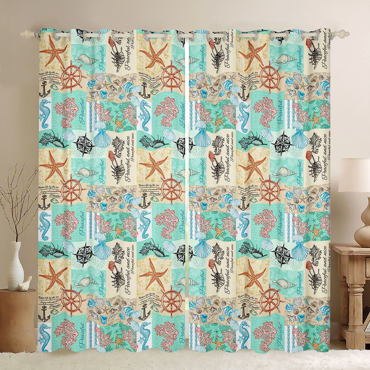 YST Anchor Curtains,Vintage Nautical Blackout Curtains for Teens,Retro ...