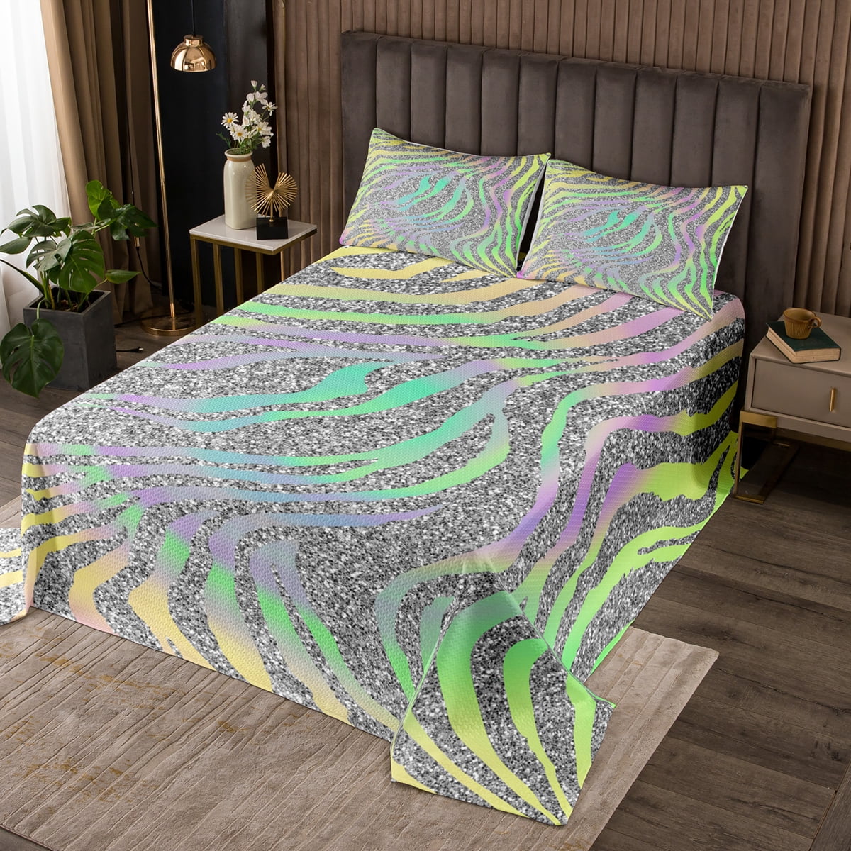 YST Animal Coverlet Queen Size Silver Zebra Print Bedding Set, Girly ...