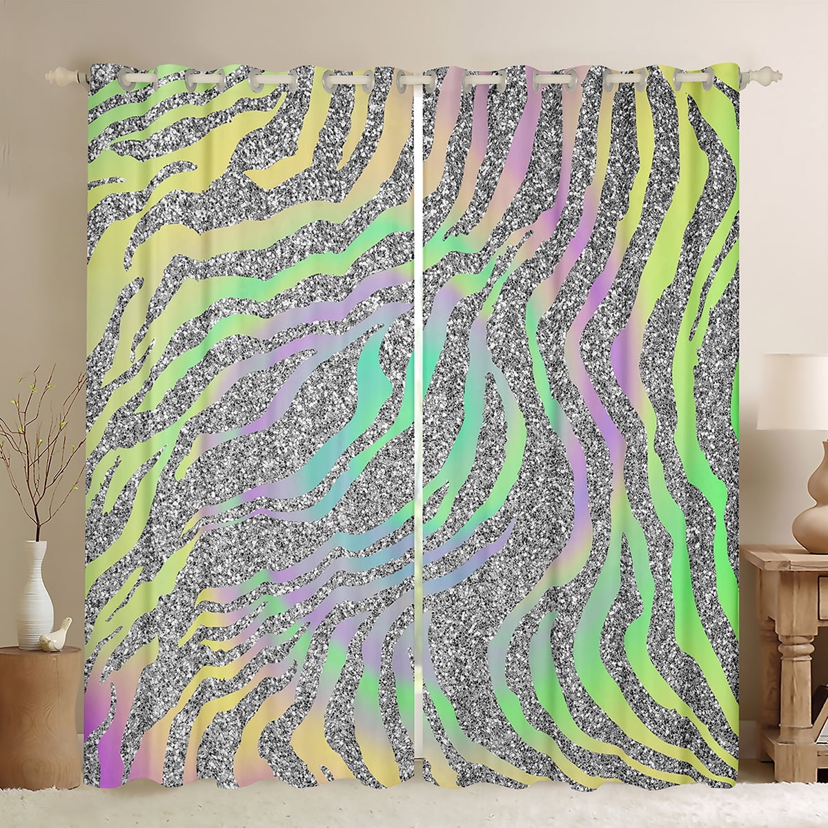 YST Animal Curtains Silver Zebra Print Blackout Curtains, Girly Sparkle ...