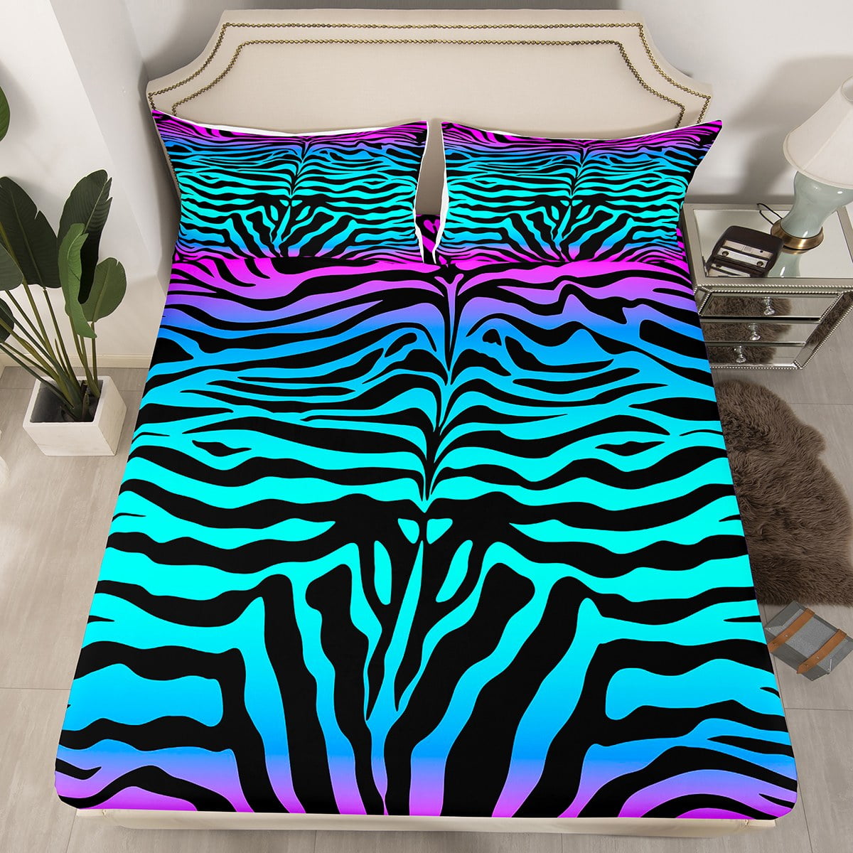 Erosebridal Animal Print Queen Sheets Teal Blue Zebra Print Bed Sheets ...